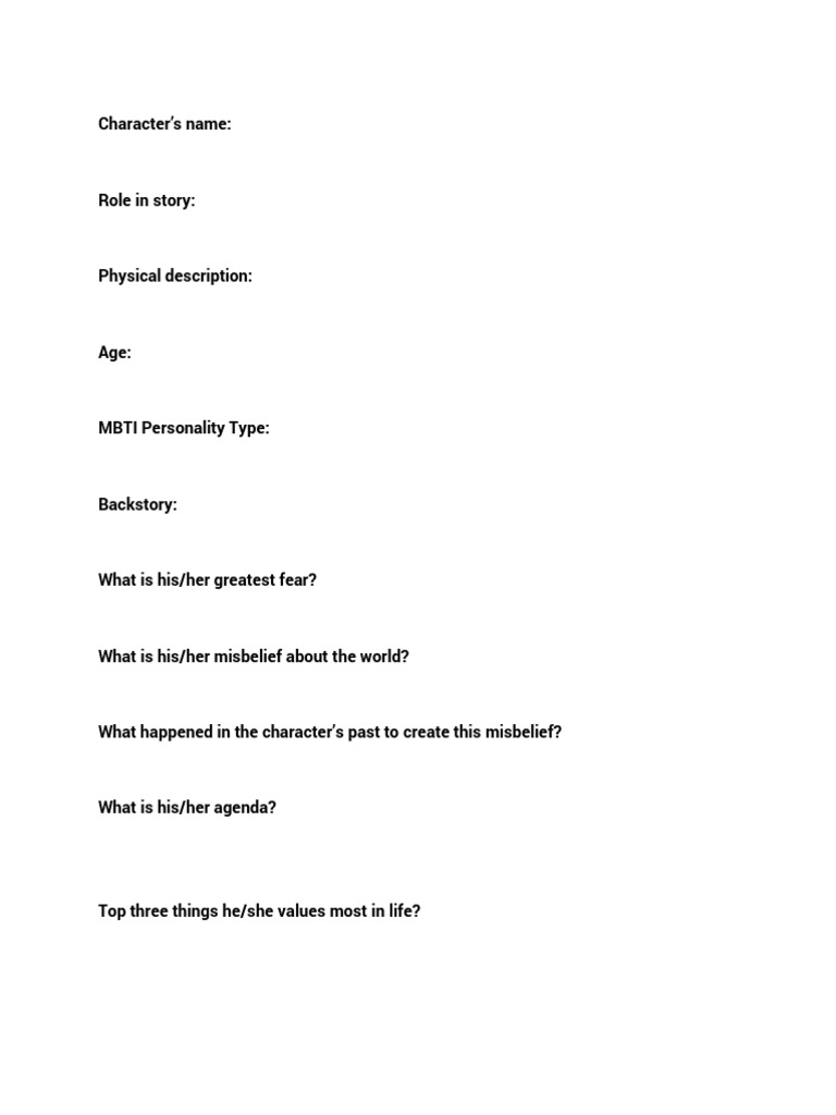 Side Character Profile Template PRINTABLE | PDF