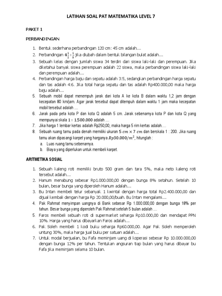 Latihan Soal Pat MTK 7 | PDF