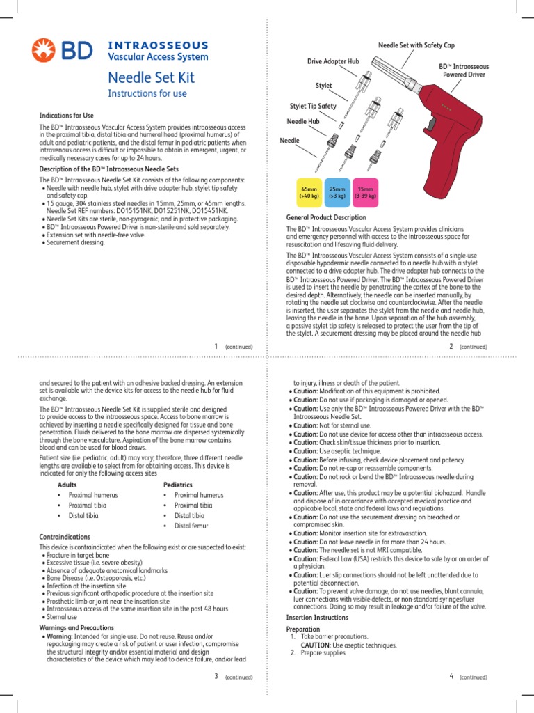 PF25433 Intraosseous Needle Set Kit IFU | PDF | Intravenous Therapy ...