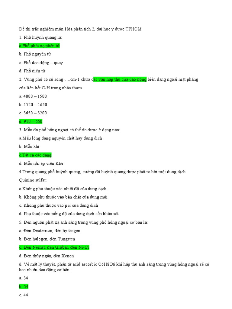 (123doc) - De-Thi-Trac-Nghiem-Mon-Hoa-Phan-Tich-2 | PDF