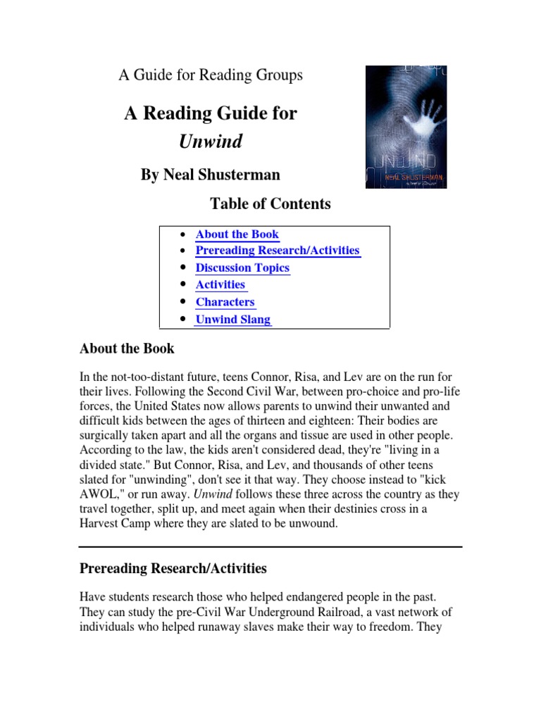 A Reading Guide For: Unwind | PDF