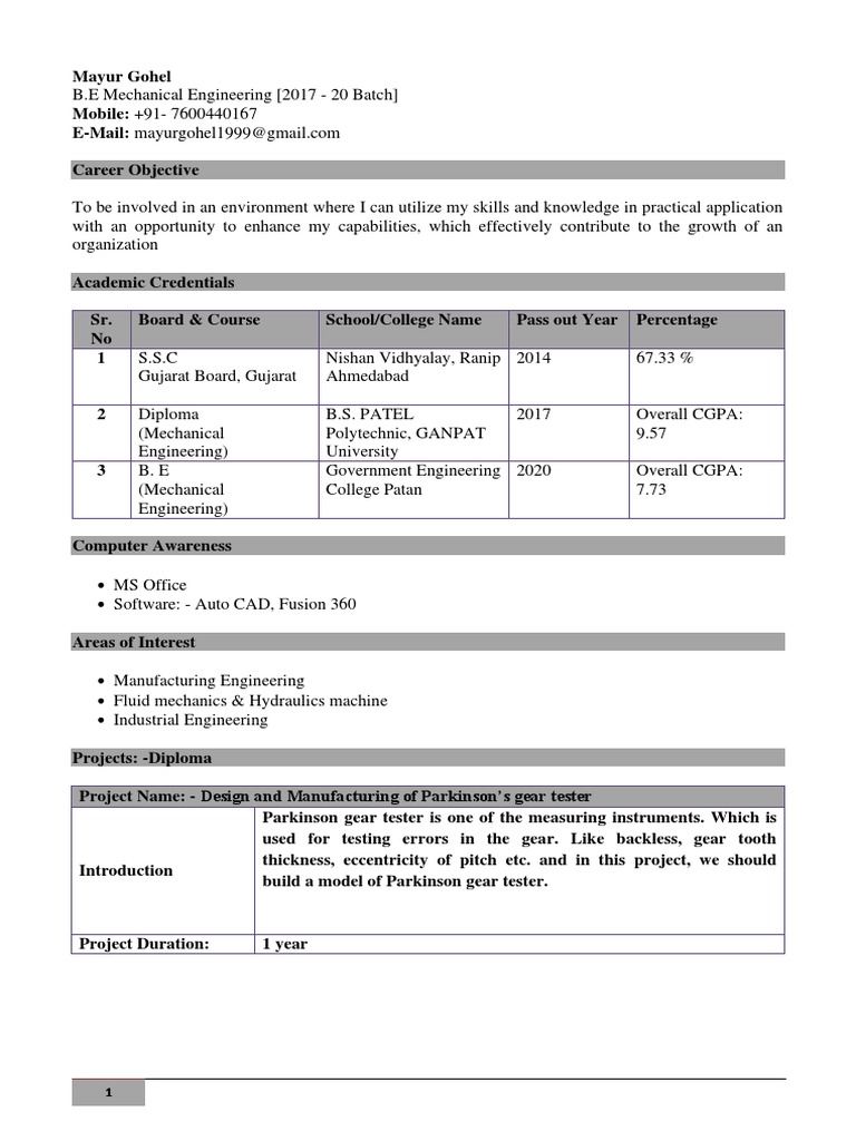 CV Mayur Gohel-1 | PDF | Gear | Engineering