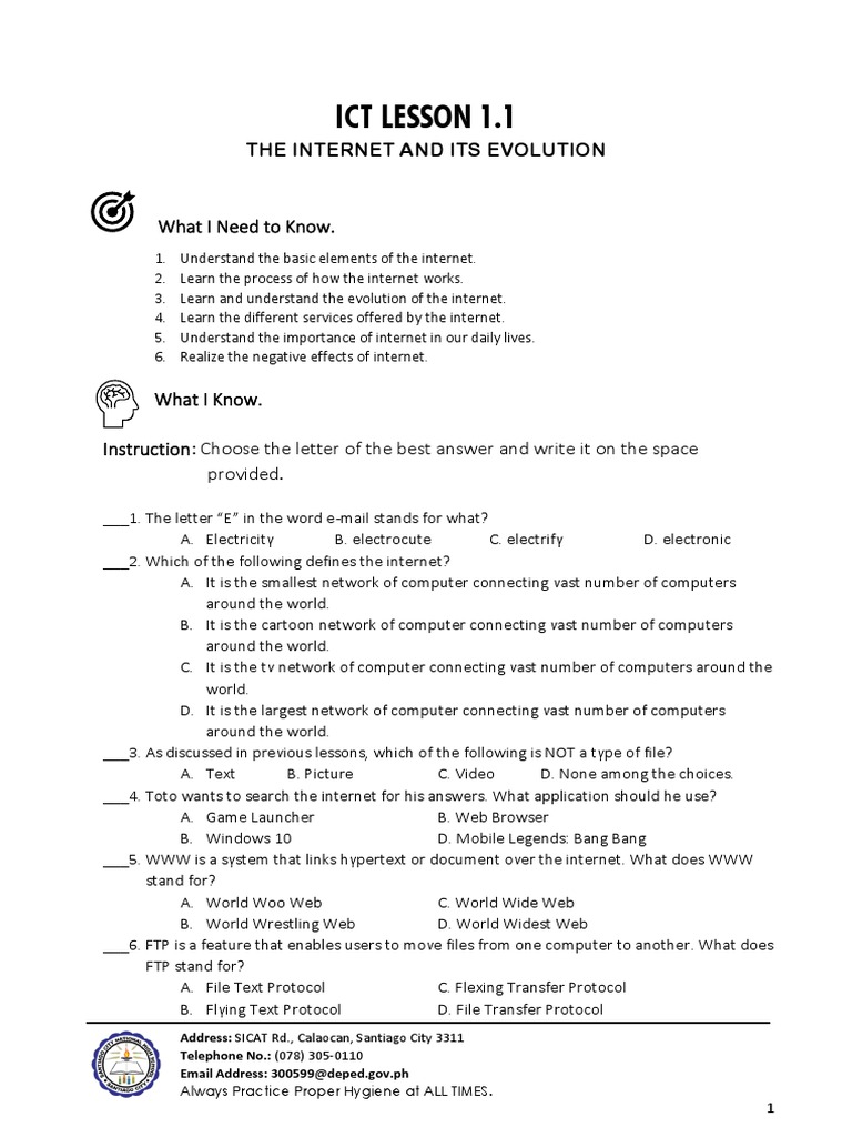 Ict Lesson 1.1: What I Need To Know | PDF | Internet Access | Digital ...