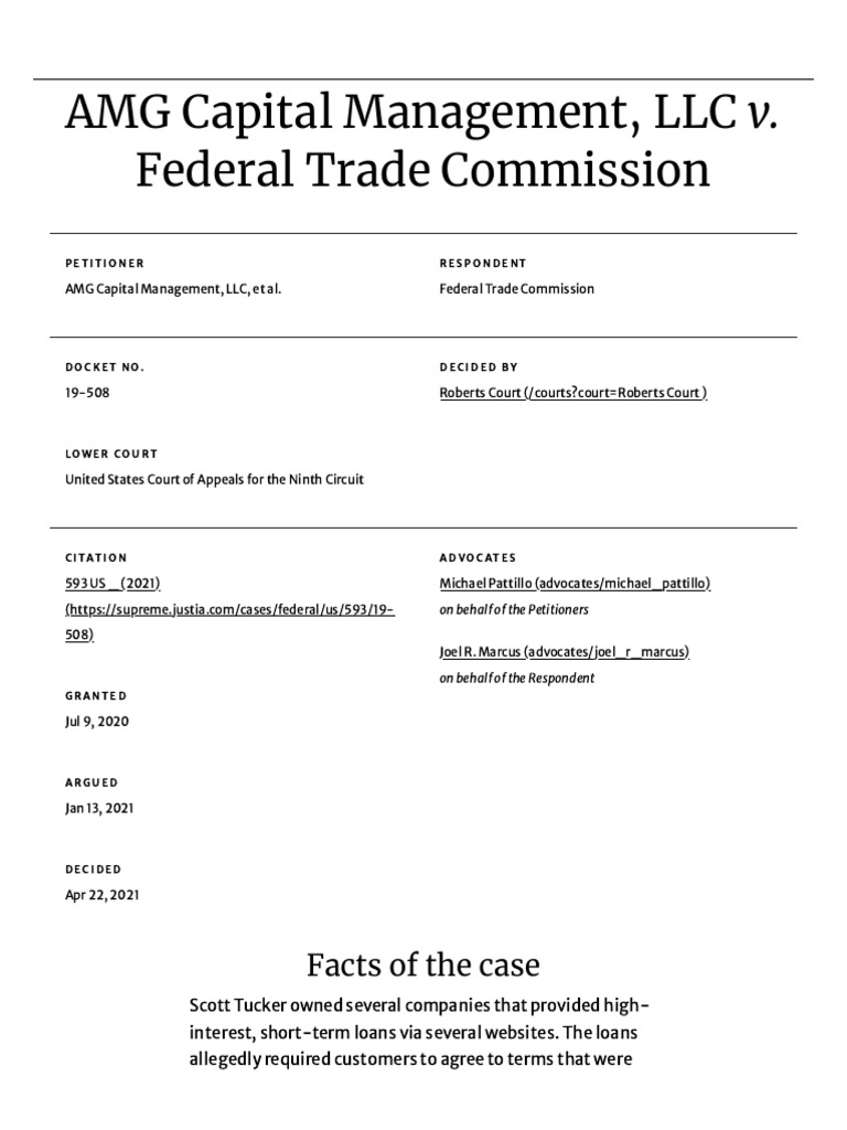 AMG Capital Management, LLC v. Federal Trade Commission - Oyez | PDF ...