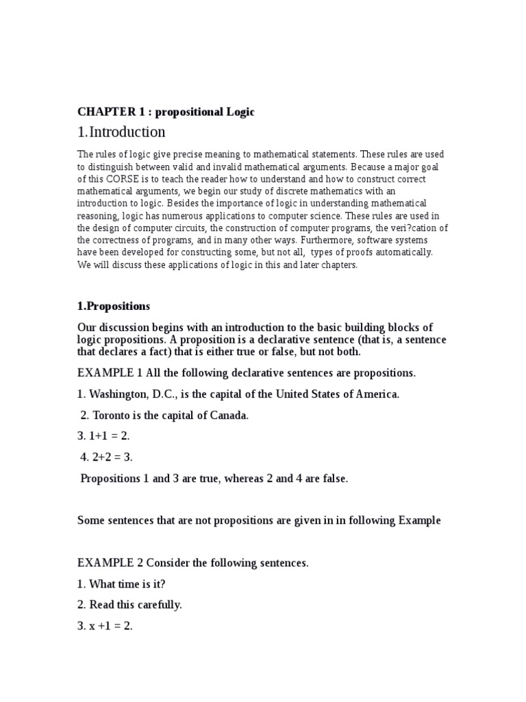 CHAPTER 1: Propositional Logic | PDF | If And Only If | Logic