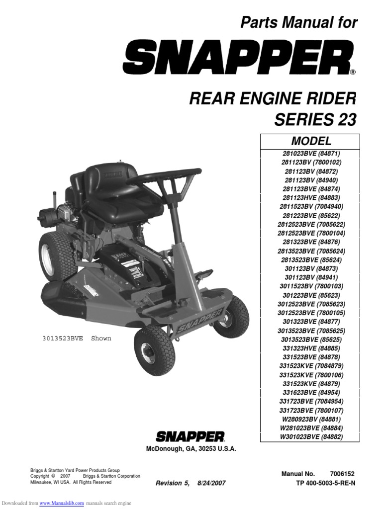 Snapper Mower 281023BVE Manual | PDF | Screw | Nut (Hardware)