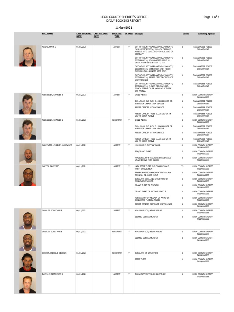 Leon County Booking Report: June 12, 2021 | PDF | Burglary | Theft