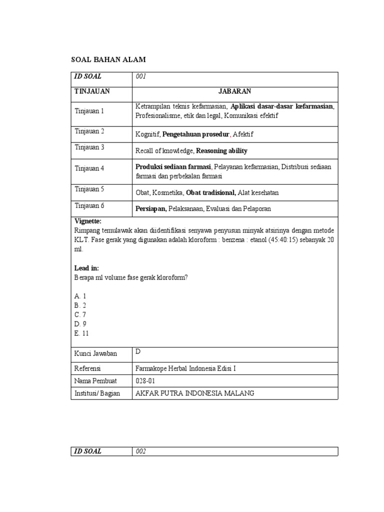 Soal - Farmasi - Bahan Alam | PDF