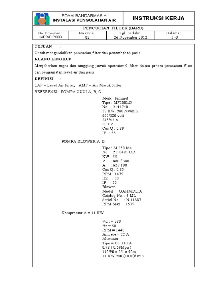 Ik PR Pip 003 Pencucian Filter Ipa. Pramuka Baru Rev 03 | PDF