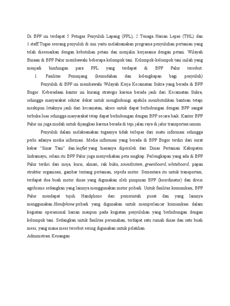 Fasilitas dan Tugas Penyuluh BPP Palur | PDF | Ilmu Sosial | Teknologi & Rekayasa