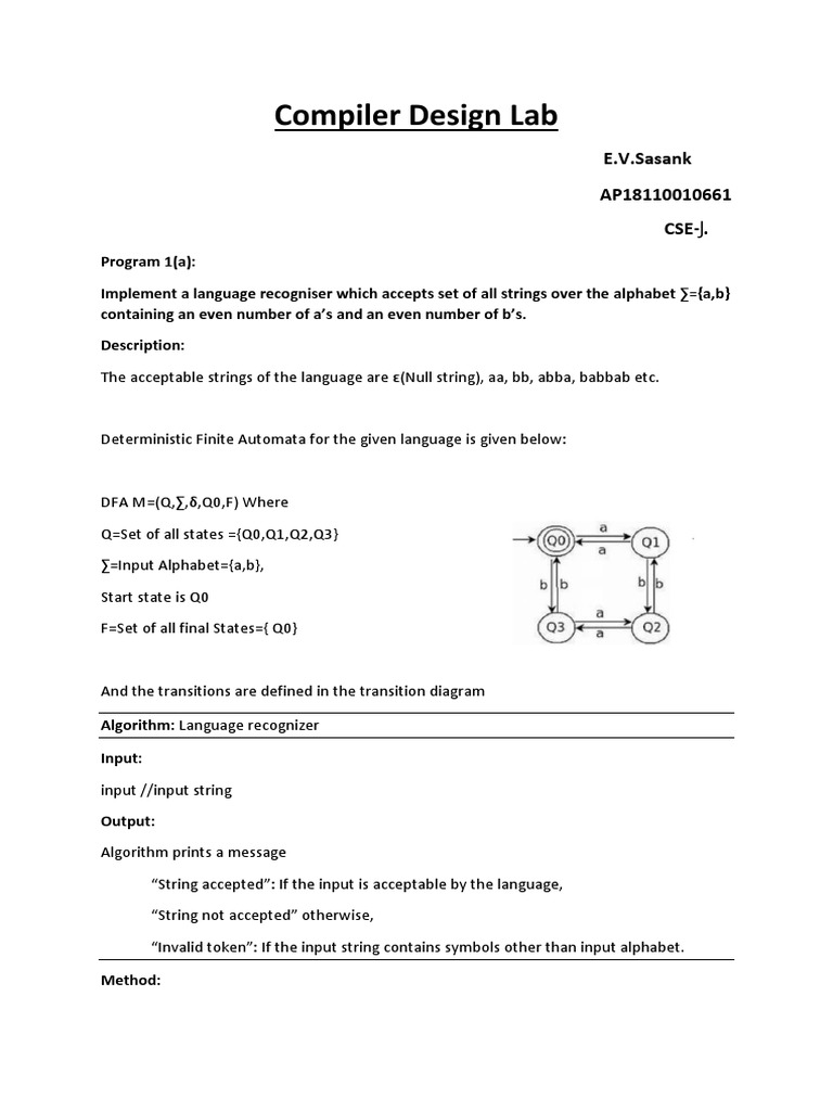 Language Recognizer for Strings Containing an Even Number of a's and b's | PDF | Formalism ...
