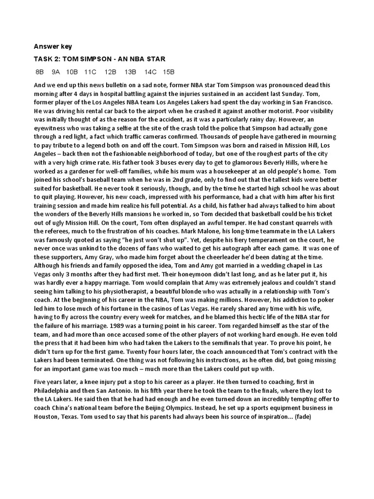 Answer Key - Tom Simpson | PDF | Los Angeles Lakers | Sports