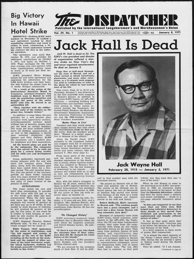 Dispatcher Ilwu Jack Hall Is Dead | PDF | Strike Action | Occupational ...