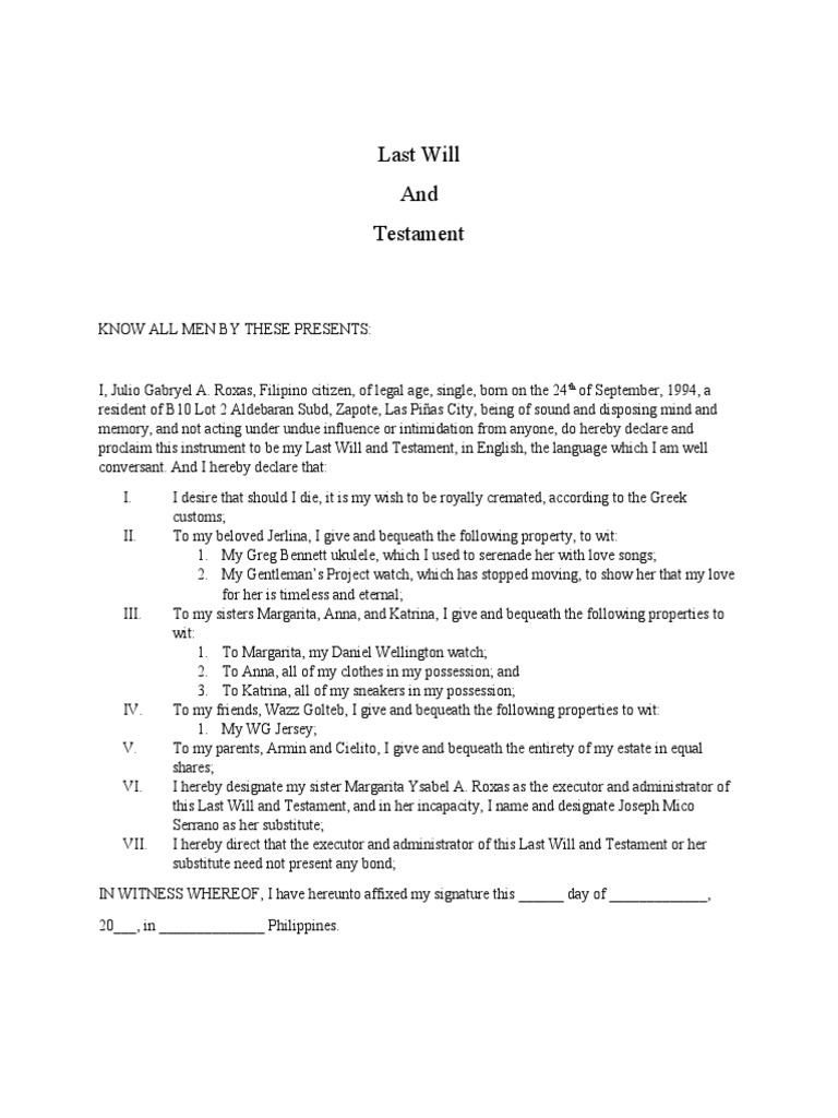 Last Will and Testament (Notarial) | PDF | Legal Aspects Of Death ...