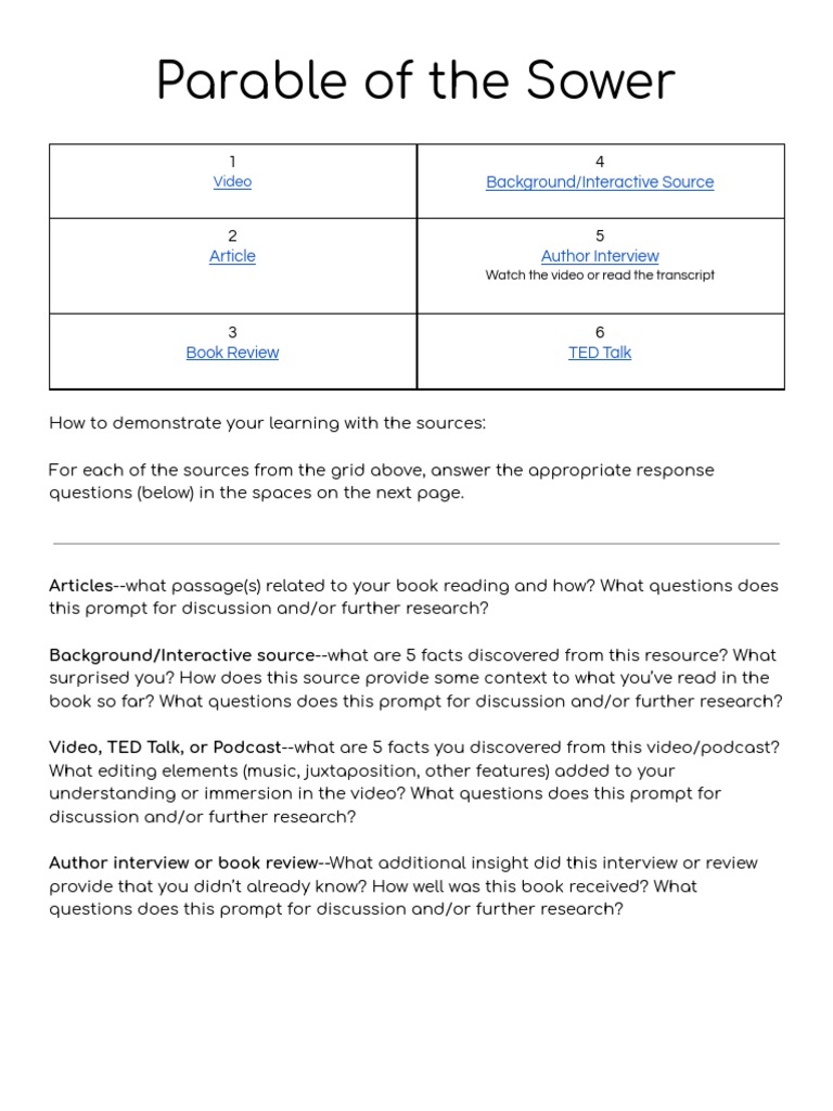 Parable of The Sower Outside Sources | Download Free PDF | Octavia E ...