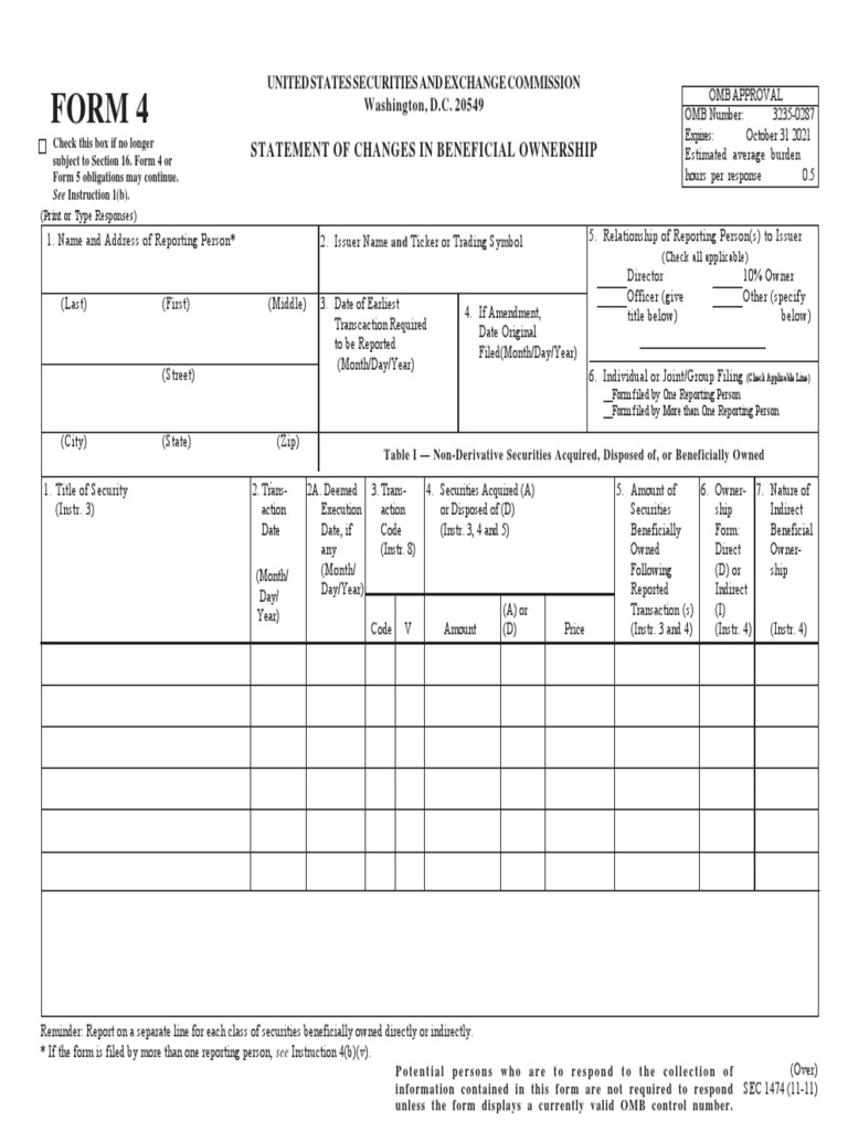 Form 4: Statement of Changes in Beneficial Ownership | PDF | Business