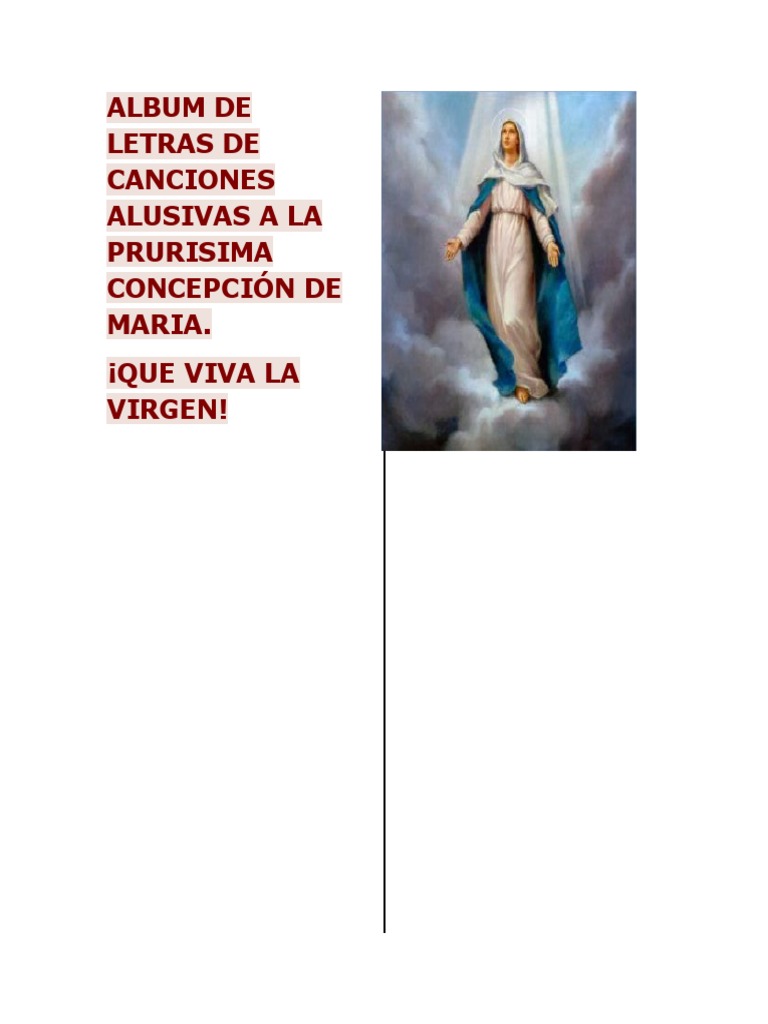 Album de Letras de Canciones Alusivas A La Prurisima Concepción de ...