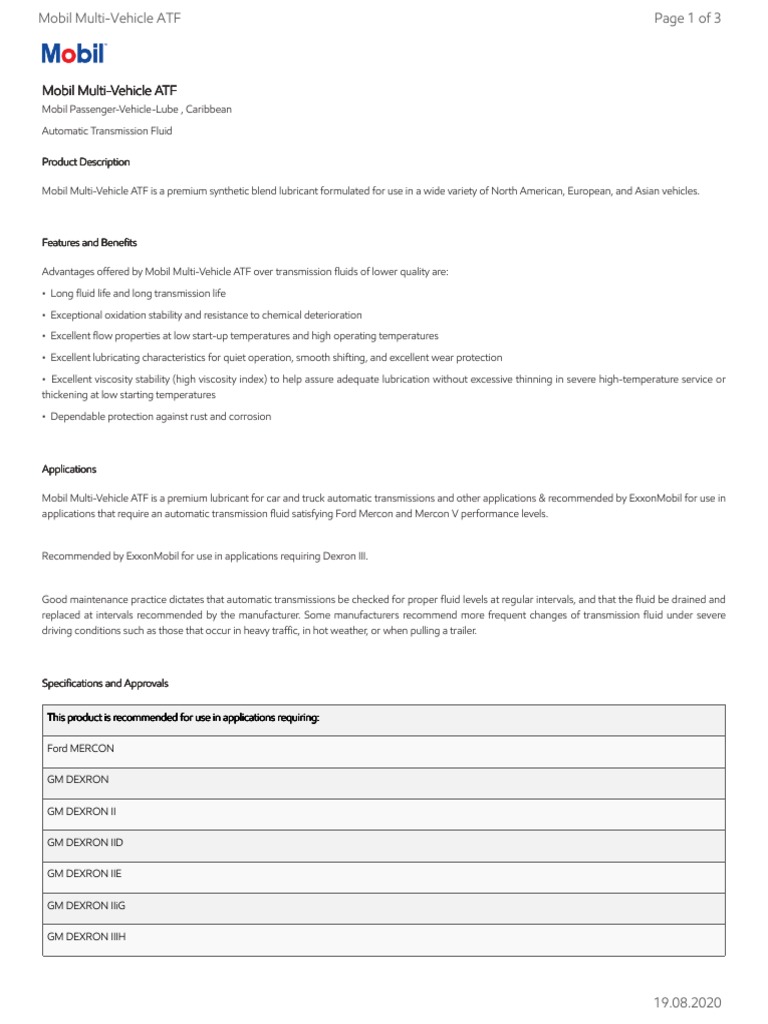 Mobil Multi-Vehicle ATF Mobil Multi-Vehicle ATF Mobil Multi-Vehicle ATF ...