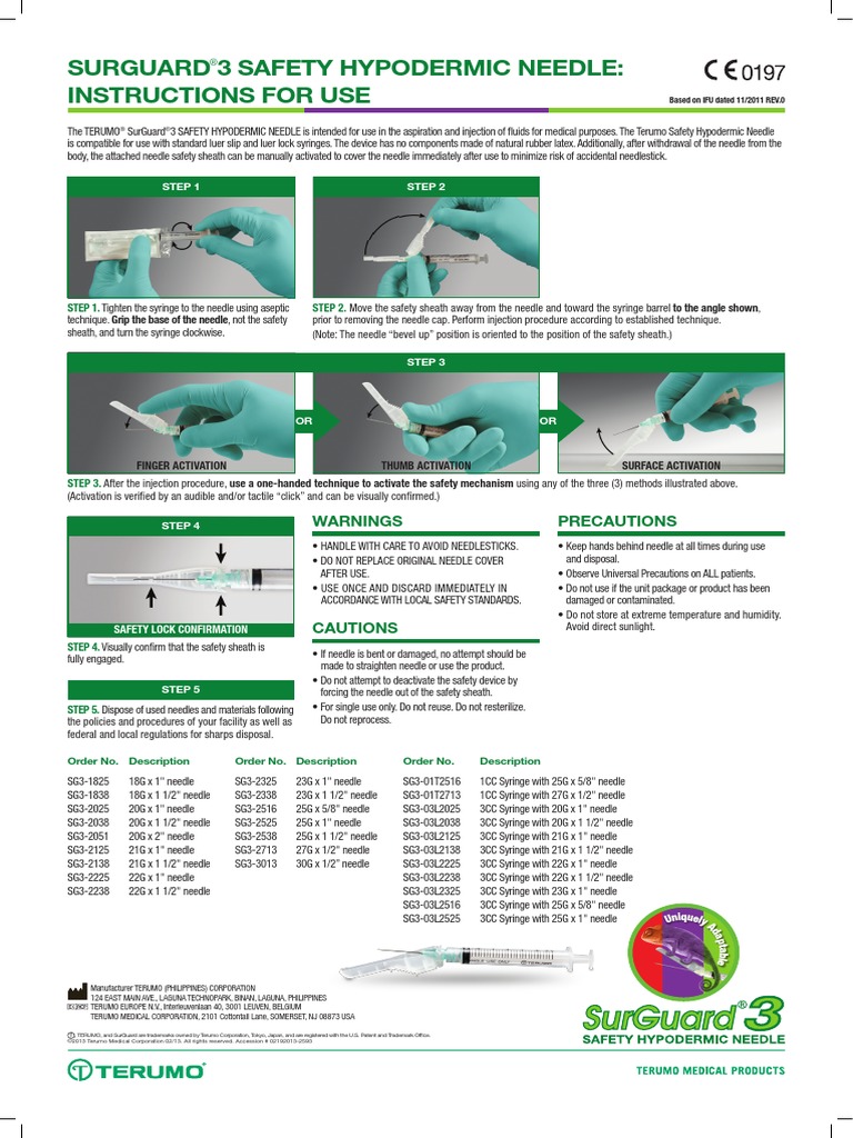 Surguard 3 Safety Hypodermic Needle: Instructions For Use: Warnings ...