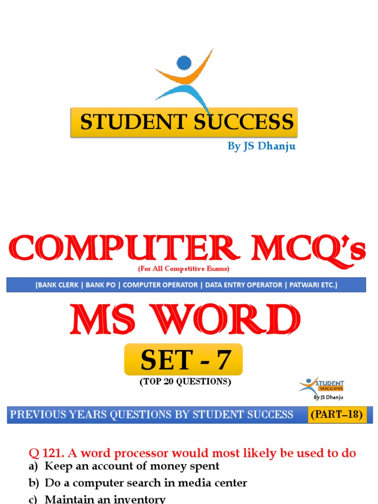 MS Word Set-7 Computer MCQ Part-18 | Download Free PDF | Microsoft Word ...