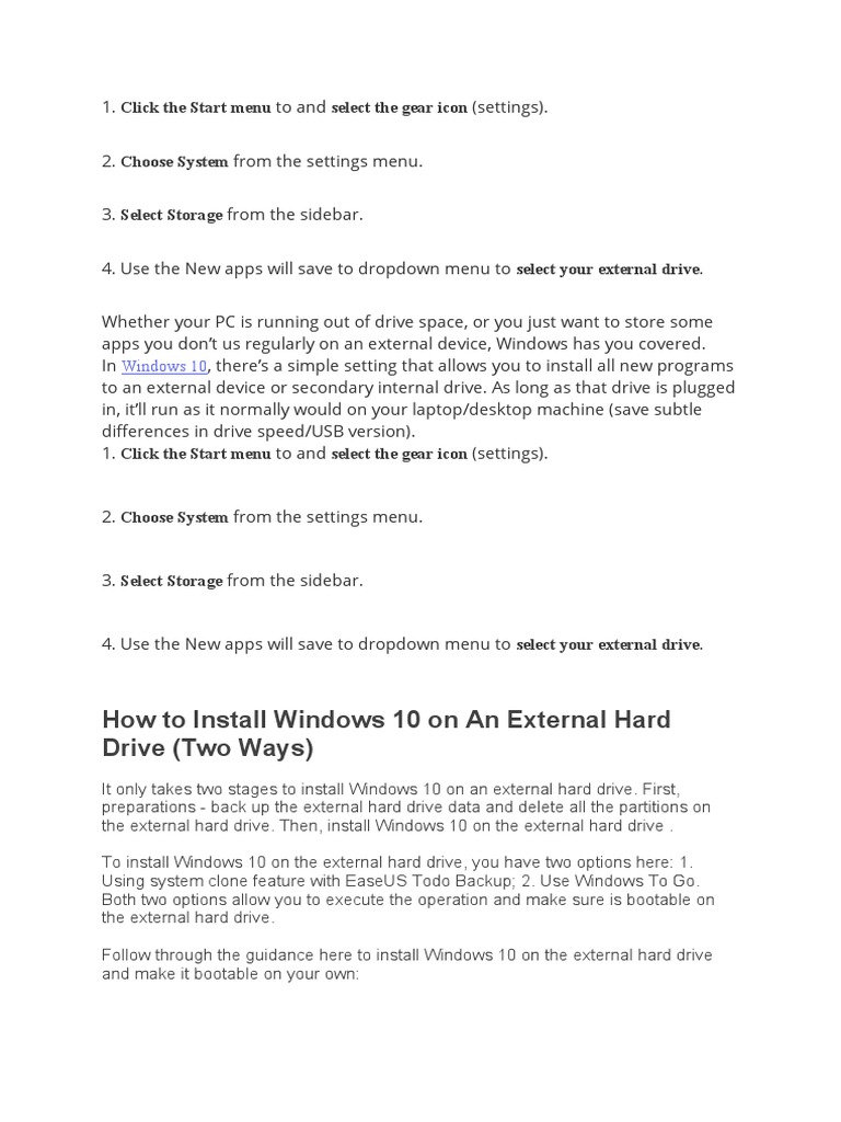 Install Windows 10 Apps To An External Hard Disk | PDF