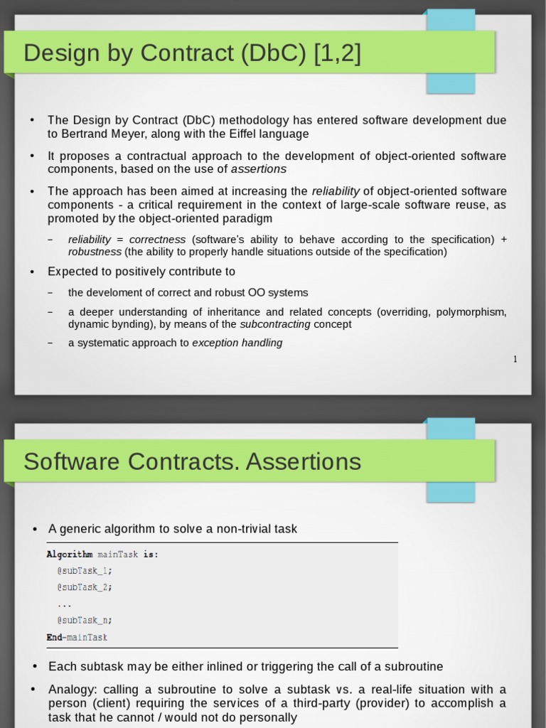 Design by Contract (DBC) (1,2) | PDF | Software Engineering | Computer ...