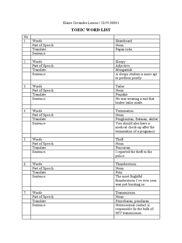 TOEIC Vocabulary with Translations | PDF | Part Of Speech | Adverb