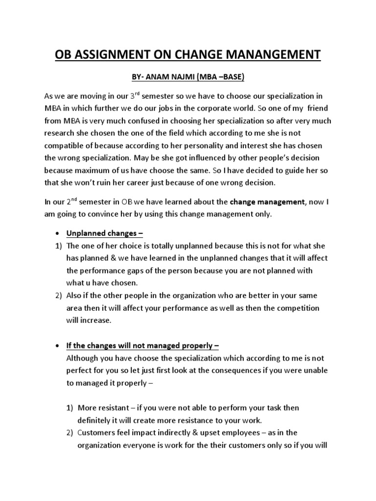 Ob Assignment On Change Manangement | PDF | Organizational Behavior ...