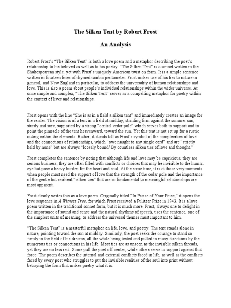 Analyzing Frost's "The Silken Tent" | PDF | Sonnets | Poetry