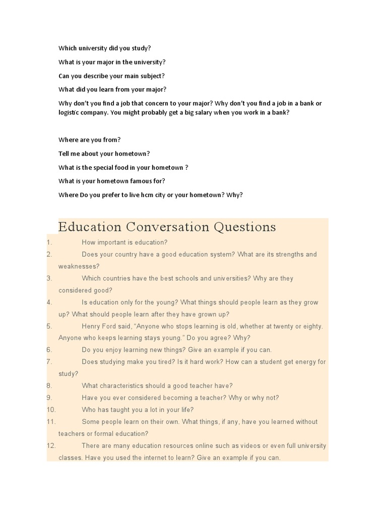 Education Conversation Questions | PDF | Career & Growth