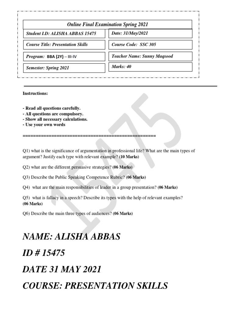Alisha Abbas 15475 Presentation Skills | PDF | Fallacy | Argument