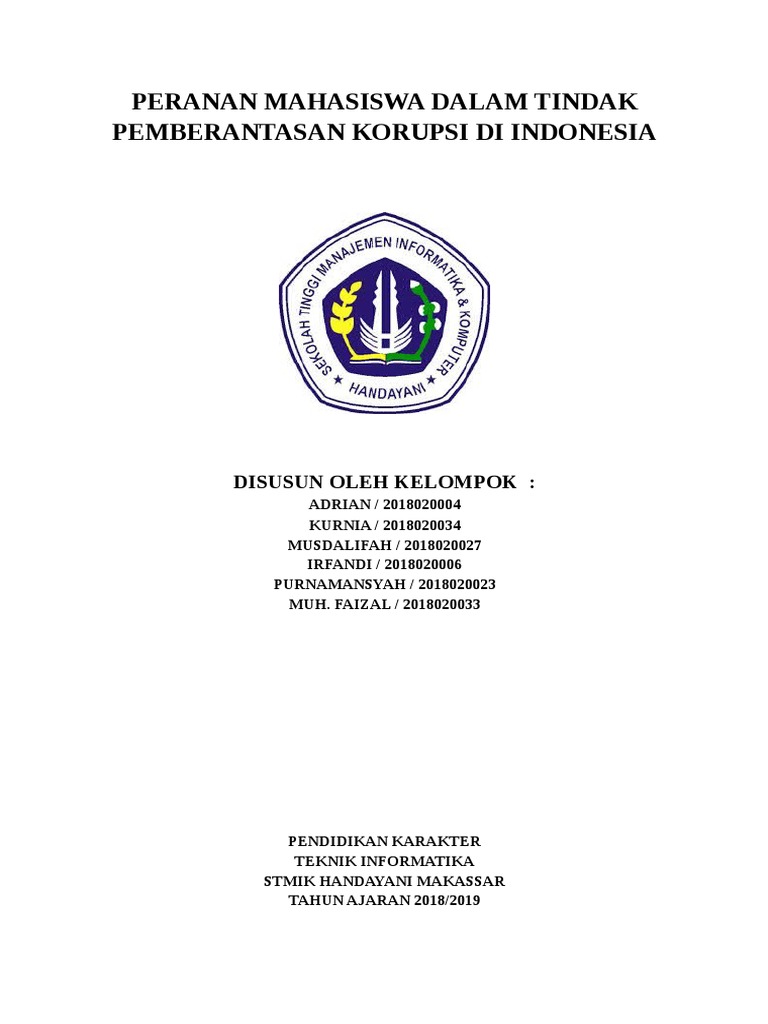 Makalah Peranan Mahasiswa Dalam Tindak Pemberantasan Korupsi | PDF