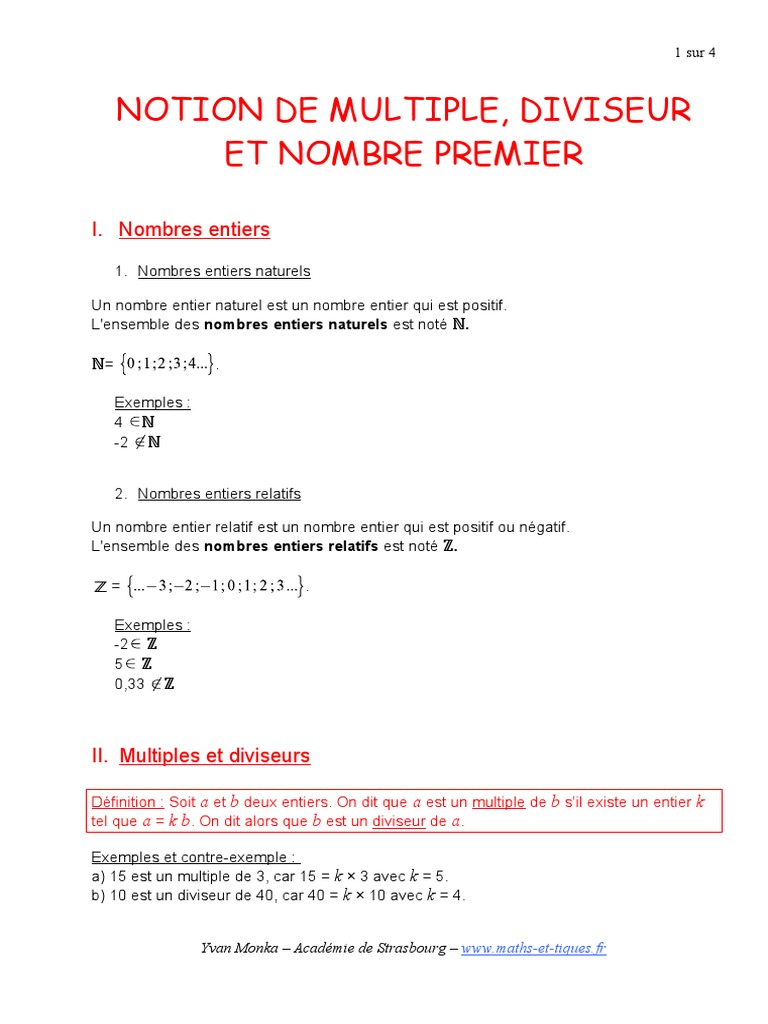 Définitions des Nombres Entiers | PDF | Entier naturel | Entier relatif