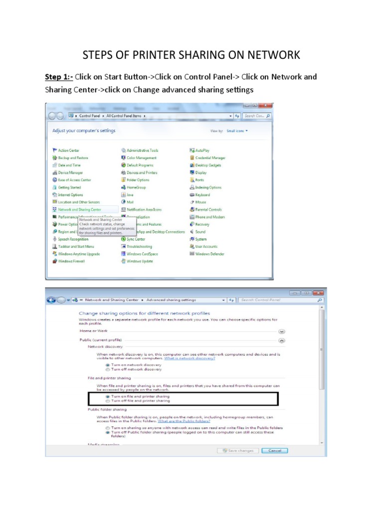 Steps of Printer Sharing On Network | PDF