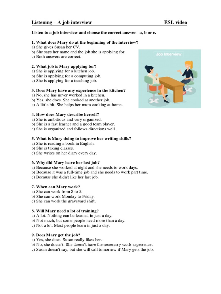 Listening Job Interview | PDF | English As A Second Or Foreign Language