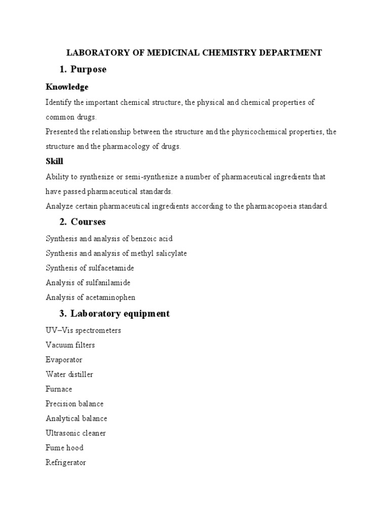 Medicinal Chemistry Laboratory Overview | PDF