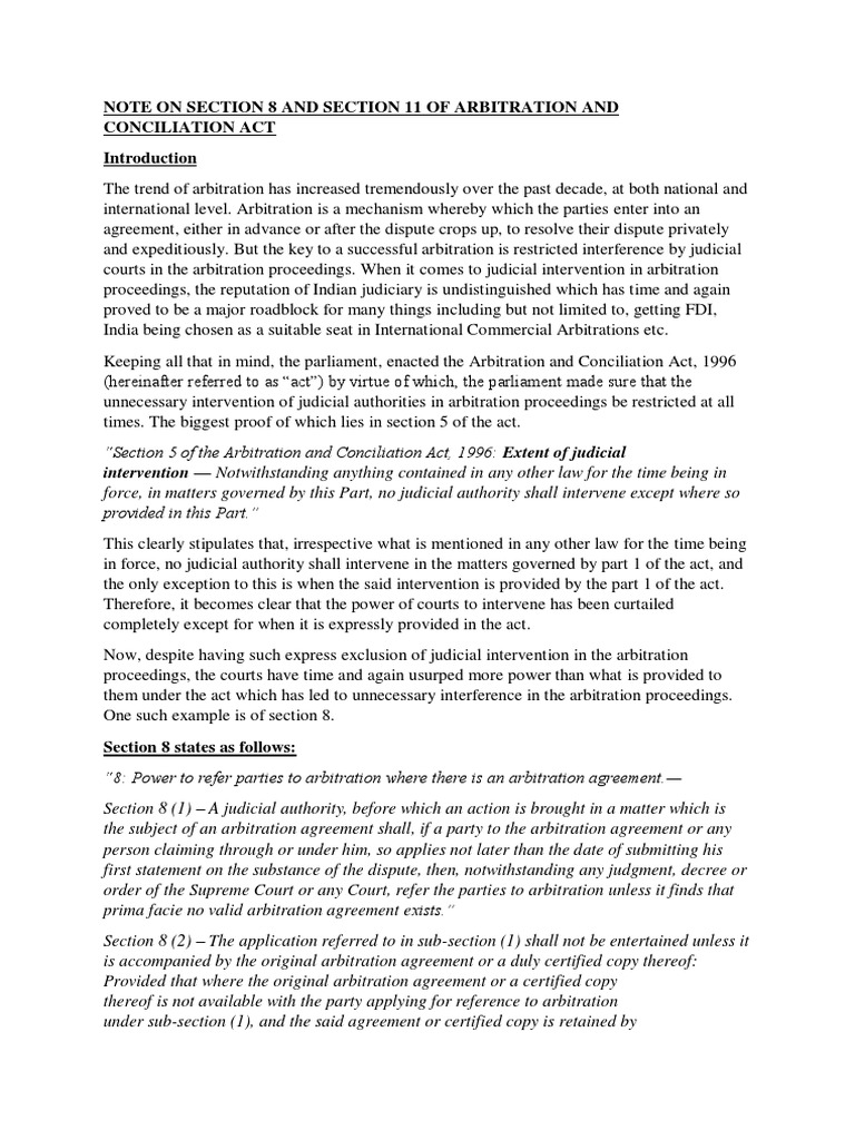 Note On Section 8 and Section 11 of Arbitration and Conciliation Act ...