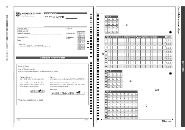 Cae Listening Answer Sheet 1 | PDF