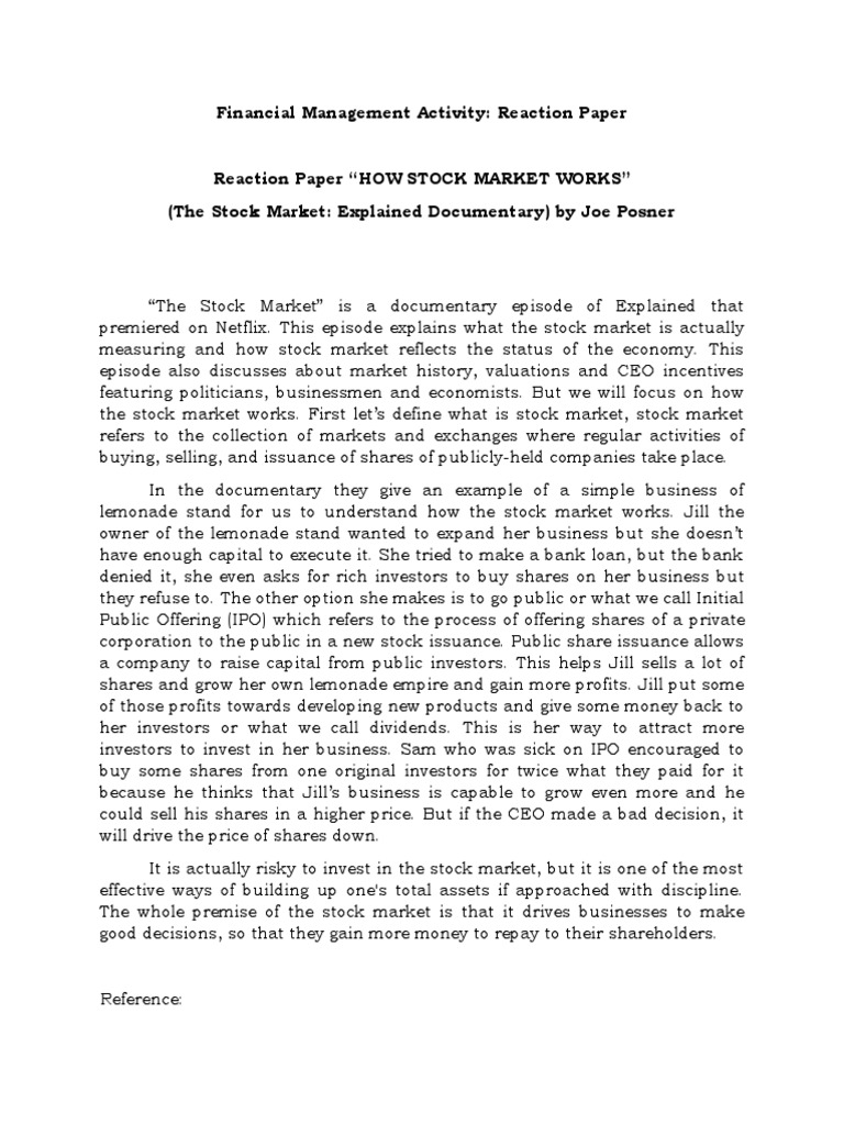Financial Management - Reaction Paper | PDF | Stock Market | Stocks