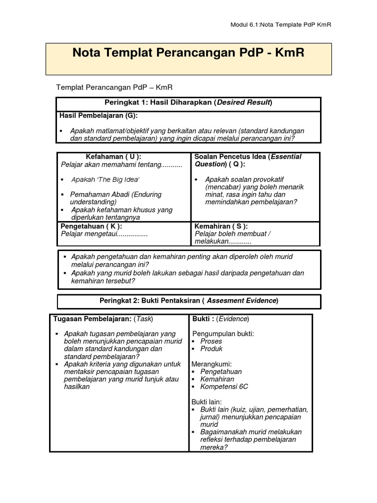 Nota Templat Perancangan PDP KMR | PDF