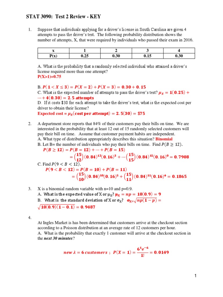 Unit Two Review - SPR 18 - KEY | PDF | Standard Deviation | Probability Distribution