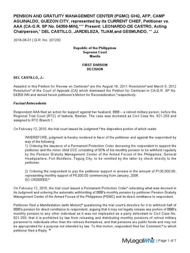Pension Gratuity Management Center (PGMC) Vs AAA | PDF | Restraining Order | Certiorari