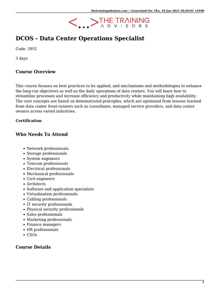 DCOS - Data Center Operations Specialist | PDF | Data Center | Data