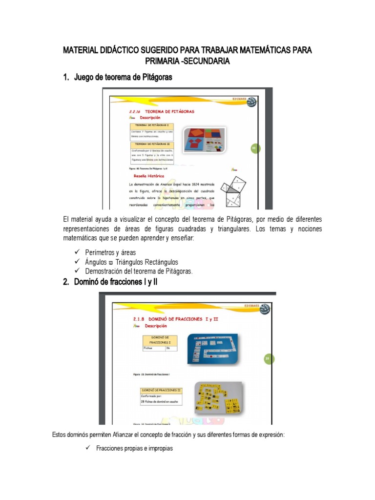 Material Didáctico Sugerido para Trabajar Matemáticas | PDF