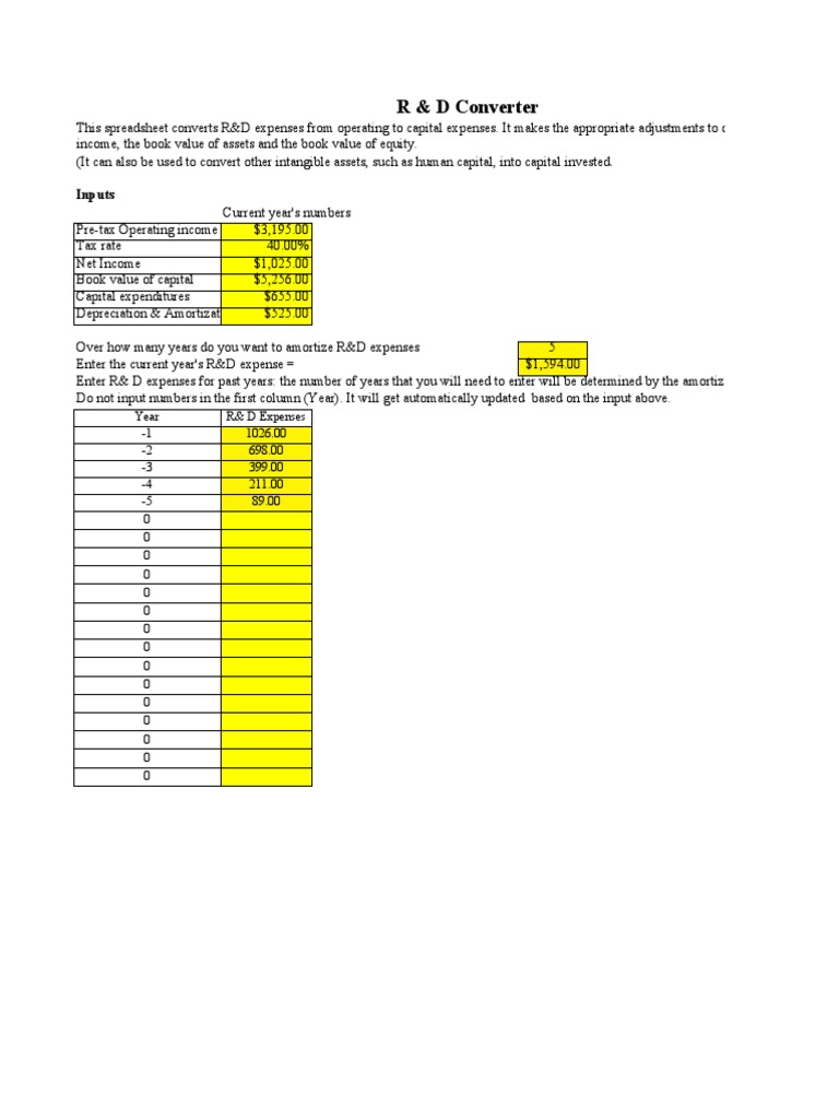 R & D Converter: Inputs | Download Free PDF | Book Value | Investing
