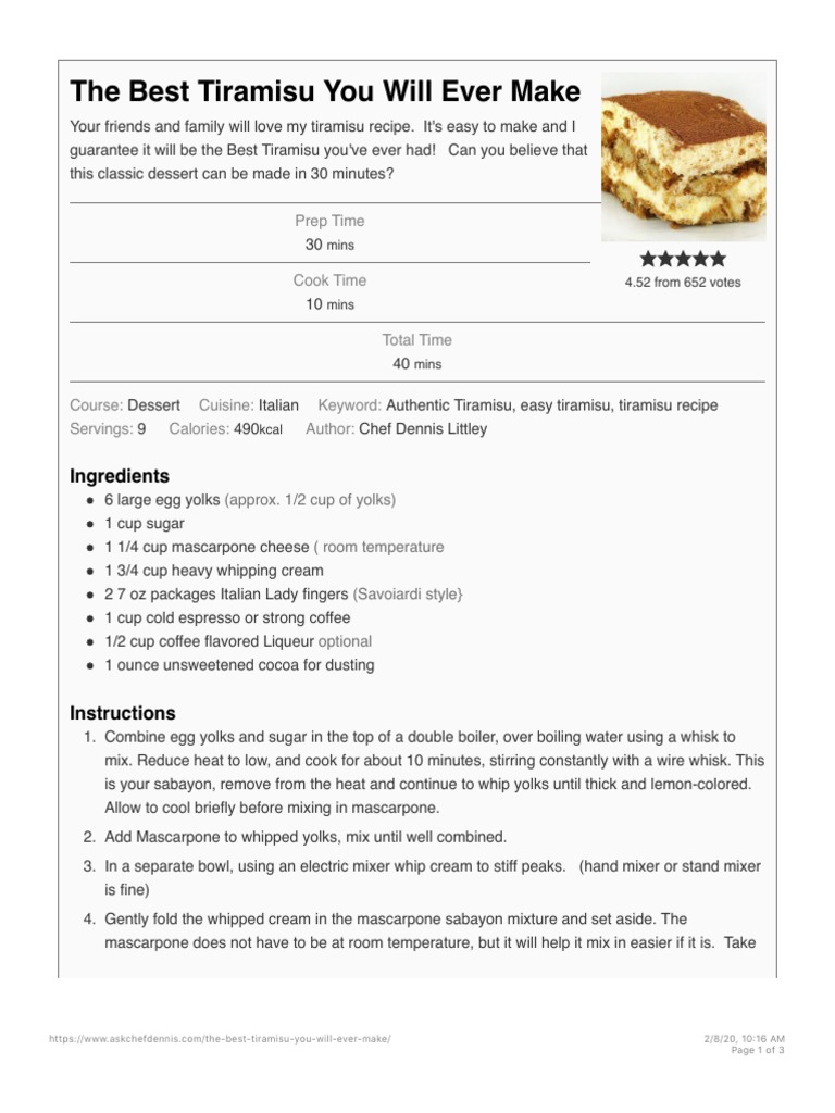The Best Tiramisu Recipe You Will Ever Make - Authentic and Easy | PDF ...