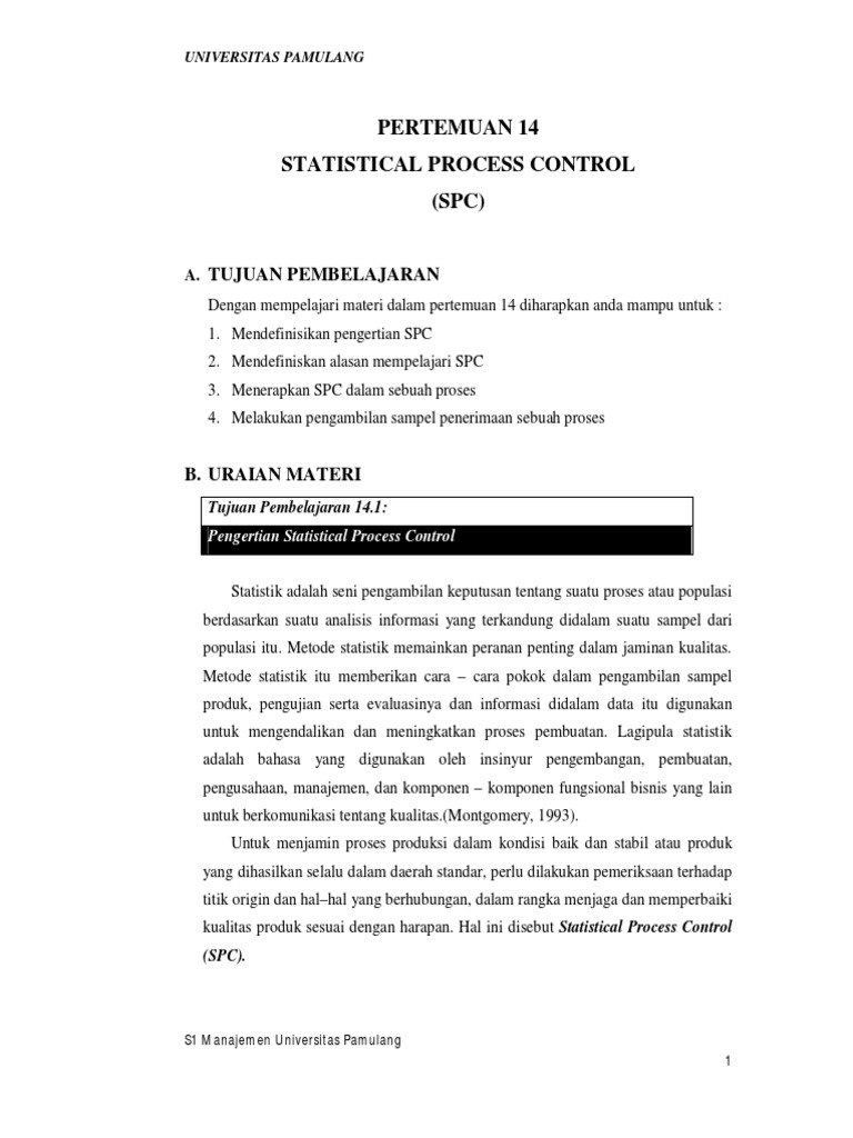 Pertemuan Ke 14 Statistical Process Control Spc Pdf 6223