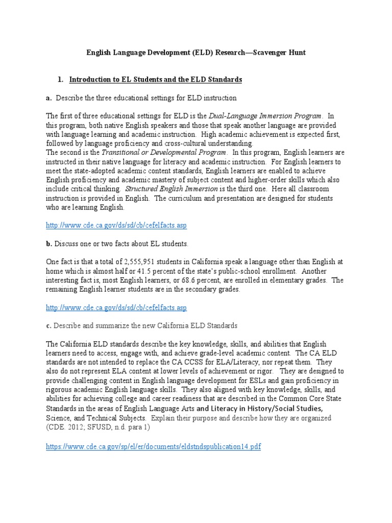 English Language Development Assignment - Scavenger Hunt | PDF ...