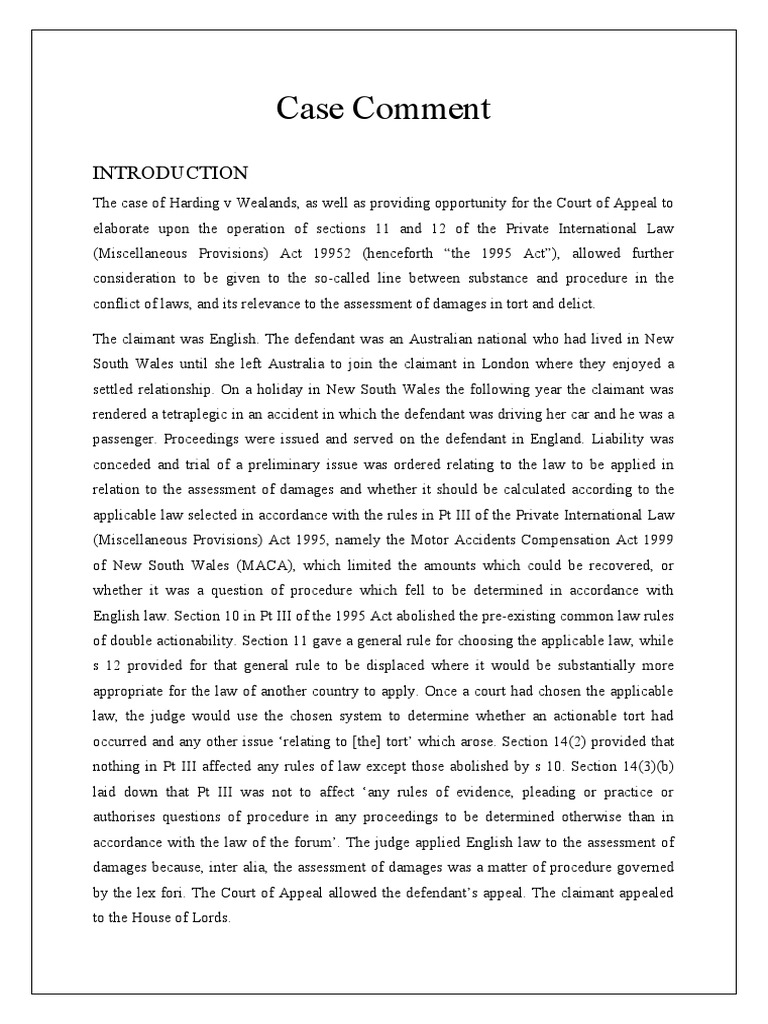 Case Comment Pil | Download Free PDF | Damages | Choice Of Law