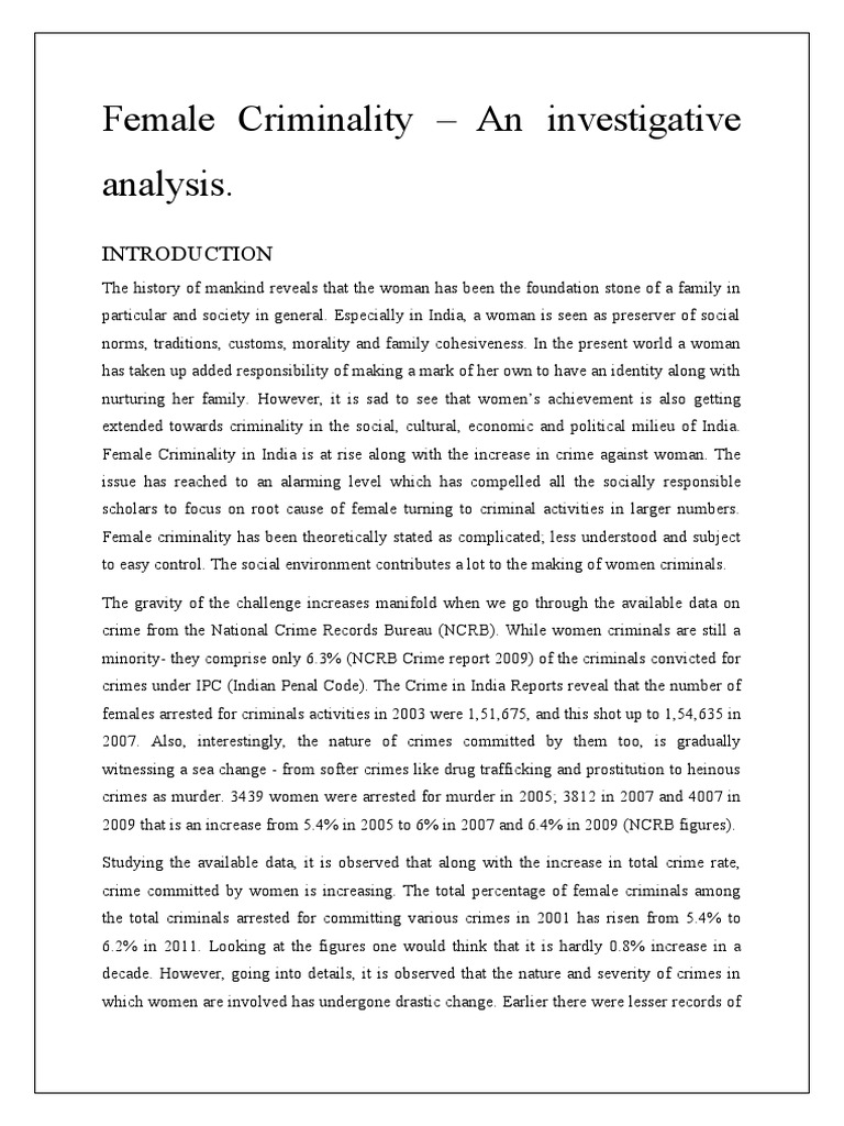 Female Criminality - An Investigative Analysis | PDF | Criminology ...
